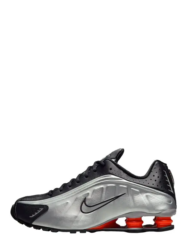 Nike Shox R4 Metallic Silver Red Sneakers - Metallic Silver/red