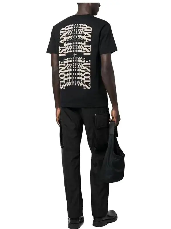 Stone Island Crewneck Street Style T-shirts - Black