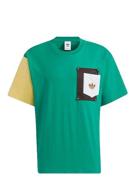 Adidas Originals Series Contrasting Colors Chest Pocket Round Neck Short Sleeve Green - Default Color