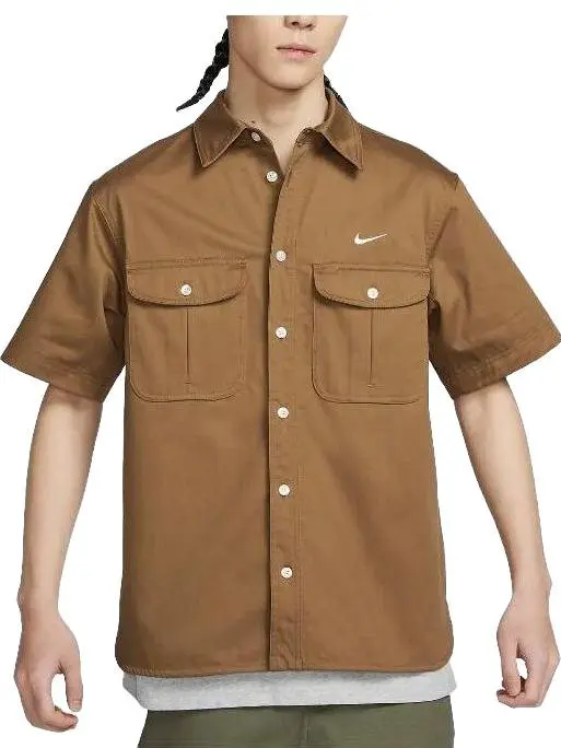Nike Short Sleeve Woven Skate Button Up Shirt - Tan