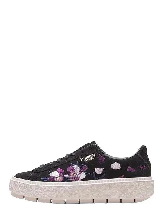PUMA Suede Platform Floral Embroidered Sneakers - Black