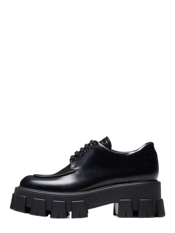 Prada Monolith Brushed Calf Derby Shoes - Black