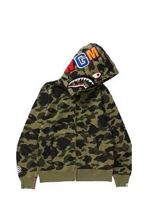 A BATHING APE Camouflage Shark Full Zip Hoodie - Green