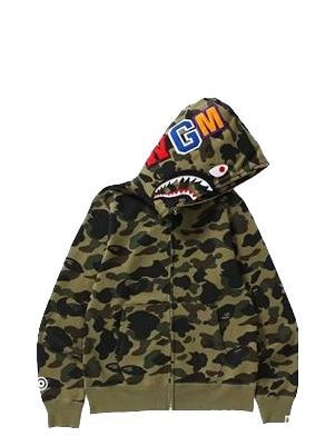A BATHING APE Camouflage Shark Full Zip Hoodie - Green