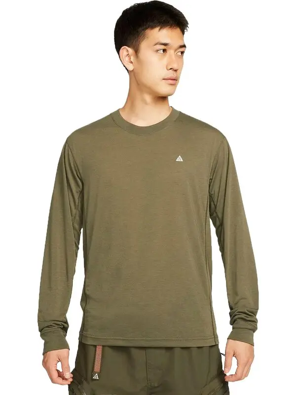 Nike Dri-fit Long Sleeve 'goat Rocks' Tee - Olive Green/white