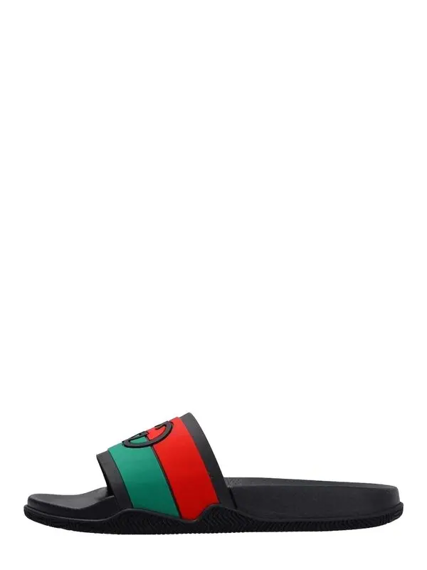 Gucci Interlocking G Slide Sandals - Black/red/green