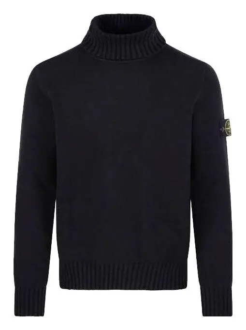 Stone Island Logo Patch Turtleneck Sweater - Black