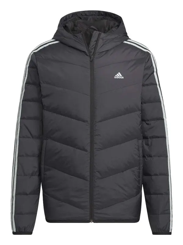 Adidas Neo Padded Down Jacket With Hood And Striped Sleeves - Black