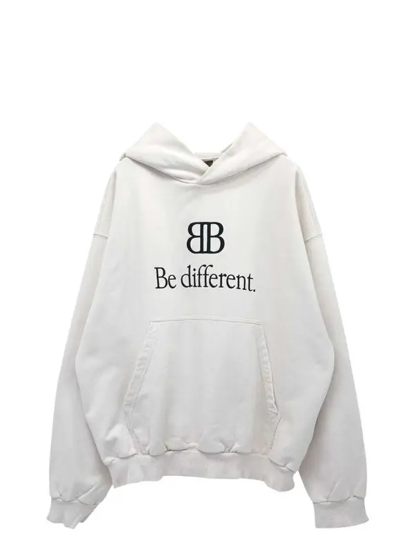 Balenciaga Bb Be Different Popover Hoodie - Ecru/black