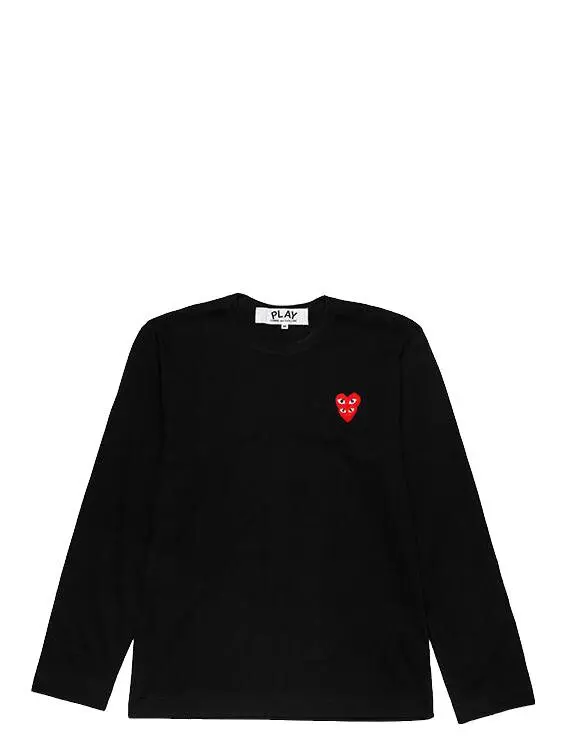 Play Comme Des Garcon Long Sleeve T-shirt Red Family Heart - Black
