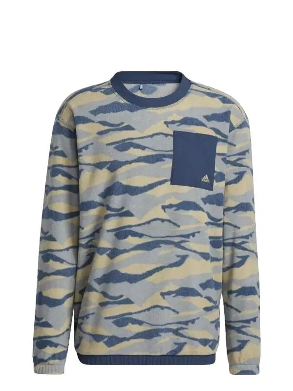 Adidas Textured Print Crewneck Sweatshirt - Hemp/crew Navy/grey Three