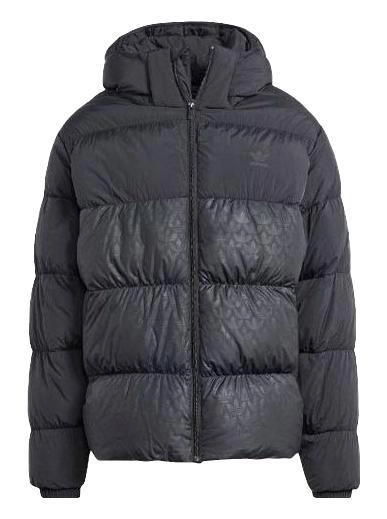 Adidas Originals Down Regen Monogram Hooded Puffer Jacket - Black