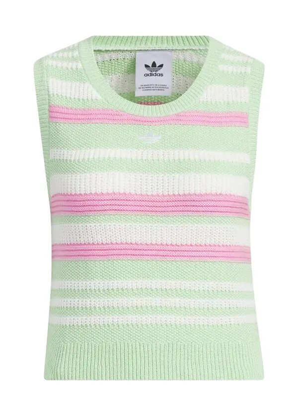 Adidas Knitted Striped Vest Top - Green/pink/white