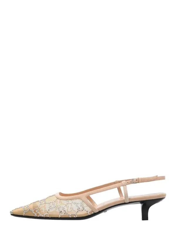 Gucci Gg Crystal Embellished Slingback Pumps - Rose Beige Mesh