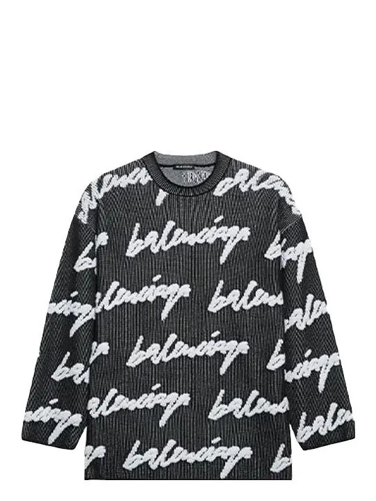Balenciaga 3d Scribble Crewneck Cotton Knit - Black