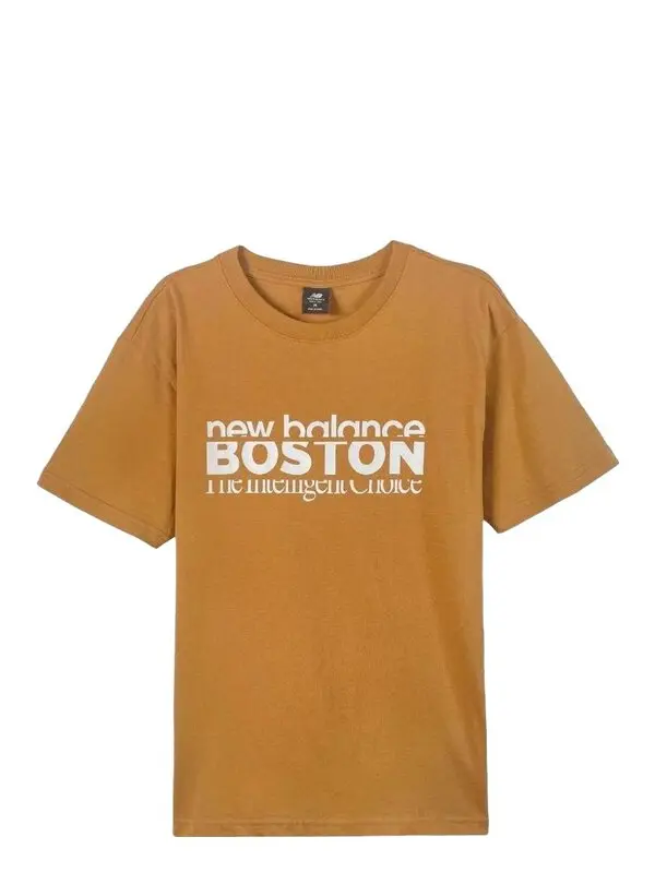 NEW BALANCE Boston Print T-shirt Asia Sizing 'orange White - Orange/white