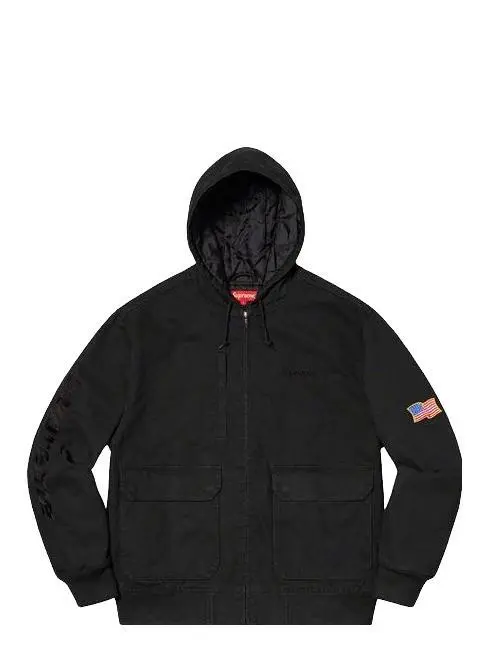 Supreme Canvas Hooded Work Jacket - Black