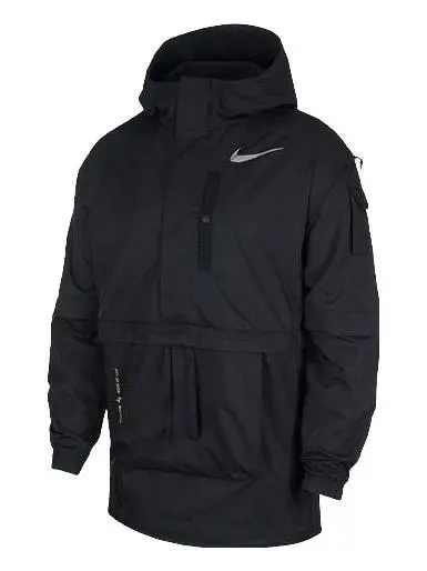 Nike Logo Printing Big Pocket Sports Hooded Jacket - Black