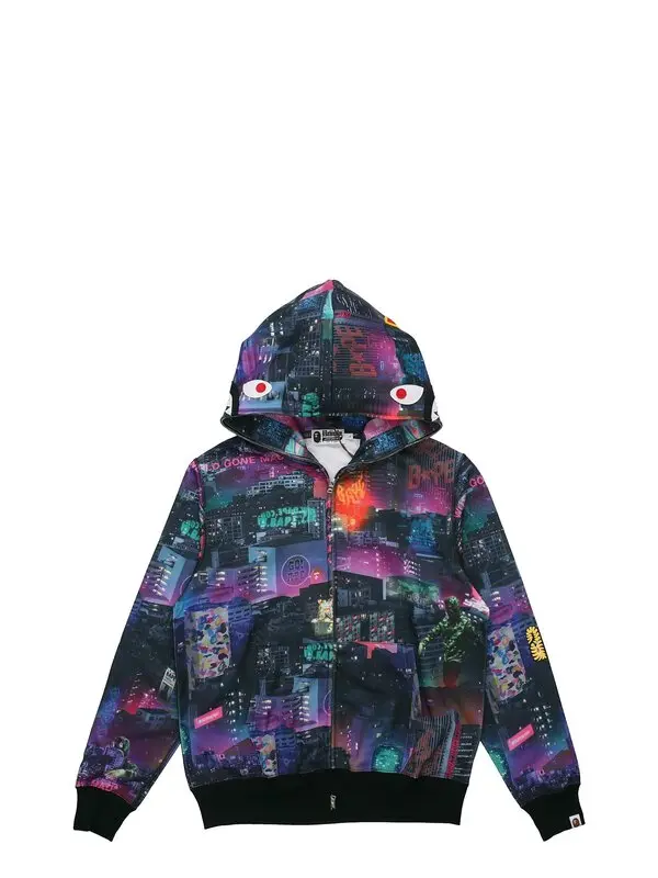 A BATHING APE Shark Neon Tokyo Full Zip Hoodie - Purple