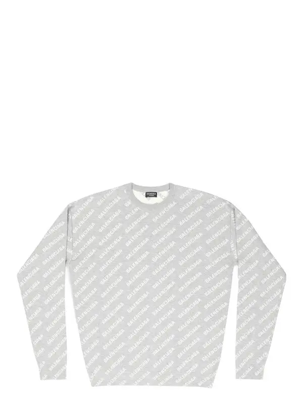 Balenciaga All Over Logo Crewneck Sweater - Light Grey/white