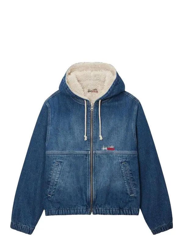 StÜssy Denim Sherpa Lined Hooded Jacket - Blue