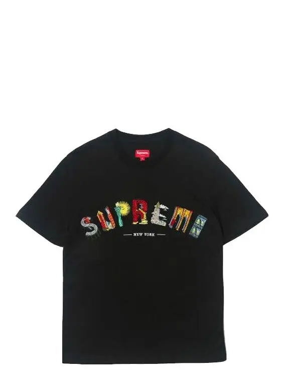 Supreme Ss19 City Arc Tee Black Embroidered Logo Short Sleeve - Red