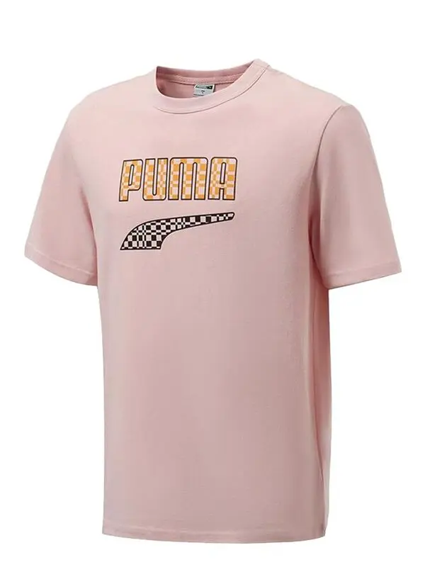 PUMA Funny Logo Printing Sports Round Neck Short Sleeve Pink Red - Pinkred