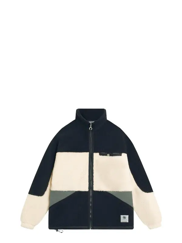 LI-NING Badfive Graphic Color Block Polar Fleece Jacket 'black Beige - Black/beige/green