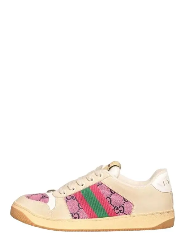 Gucci Screener Series Gg Canvas Printing Low Top Leather Skate Shoes - Red/green