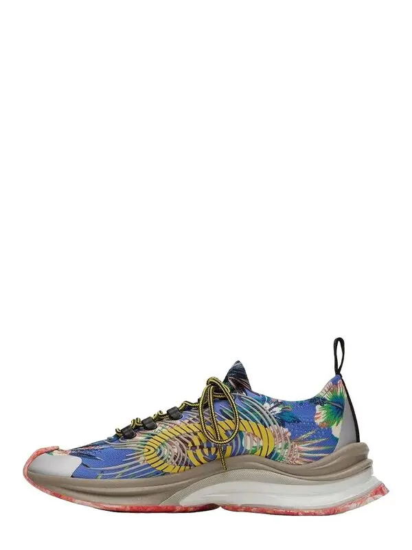Gucci Run Sneakers With Floral And Marble Detailing - Blue/yellow/cloud White