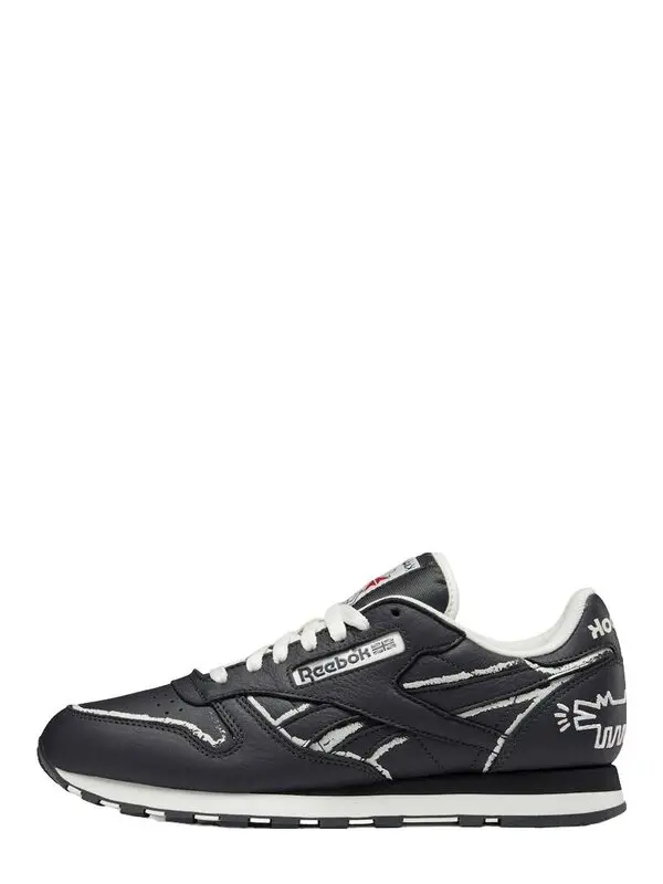 REEBOK Keith Haring X Classic Leather "dog Blackboard Chalk Drawing" Sneakers - Black