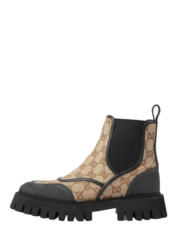 Gucci Casual Style Leather Logo Boots - Beige/black