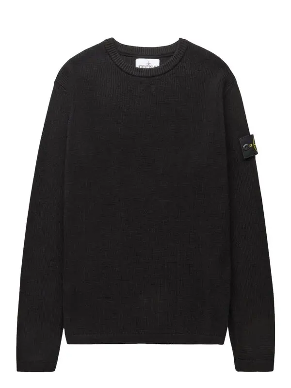 Stone Island Logo Patch Chunky Knit Jumper - Black