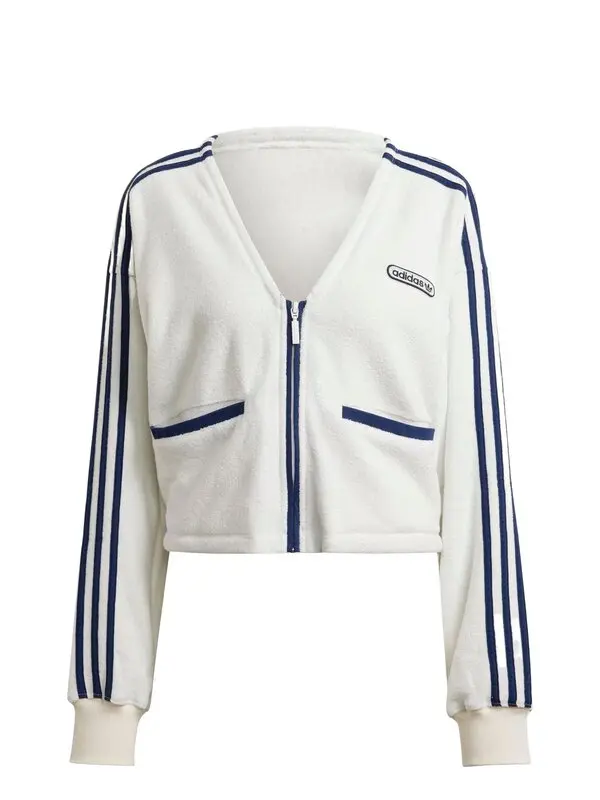 Adidas Terry Cropped Zip-up Sweatshirt With Contrast Detailing - White/navy