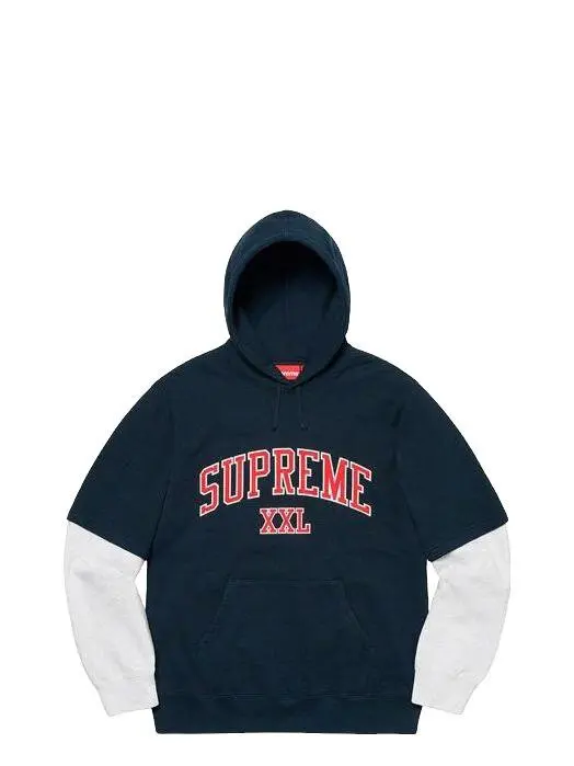 Supreme Hooded Sweatshirt With Contrast Sleeves - Navy