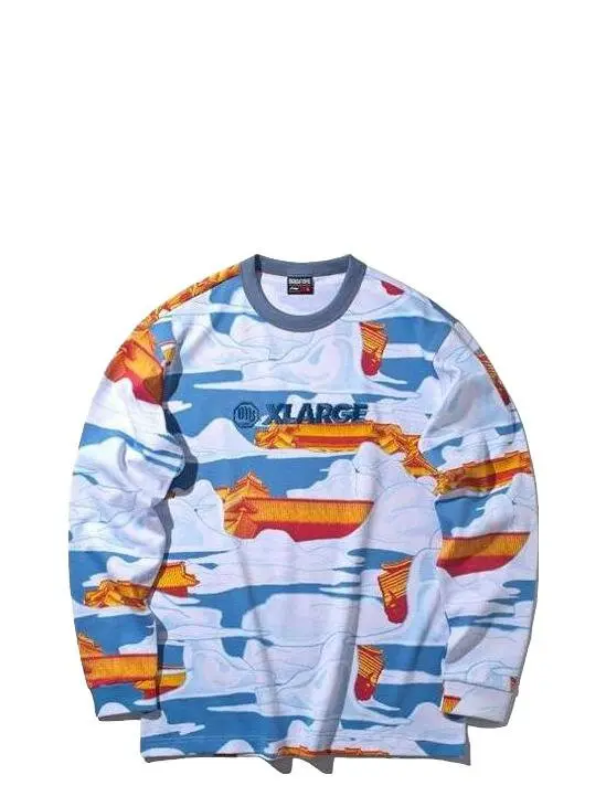 LI-NING X Xlarge Crossover Printing Long Sleeve Shirt - Blue/white