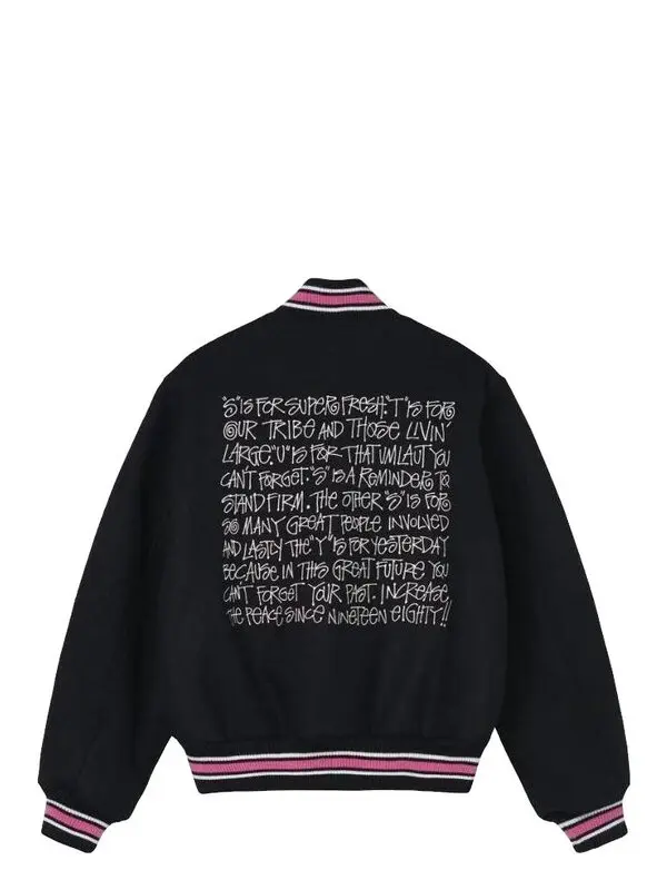StÜssy Talk Melton Varsity Jacket - Black
