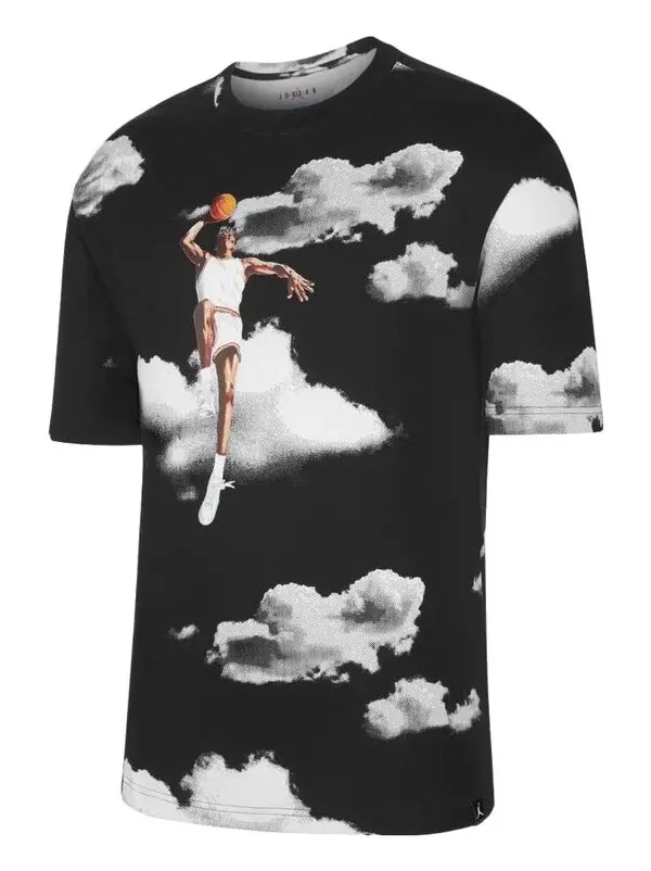 JORDAN Casual Printing Round Neck Pullover Short Sleeve Black T-shirt - Multi-color