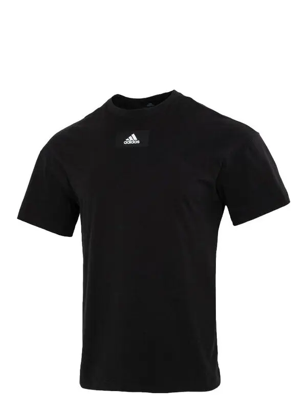 Adidas Printing Logo Solid Color Round Neck Pullover Short Sleeve Black T-shirt - Multi-color