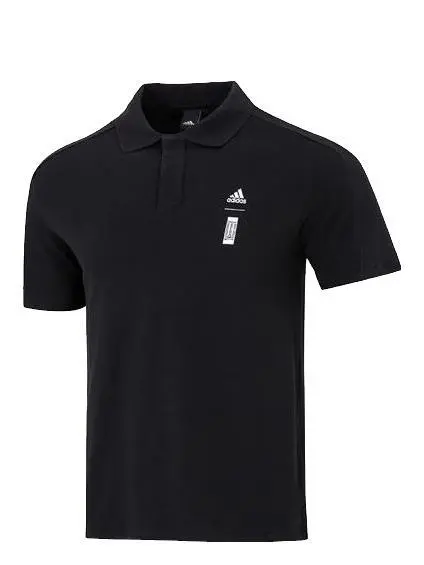 Adidas Wj Solid Color Logo Micro Mark Athleisure Casual Sports Short Sleeve Polo Shirt Black - Multi-color