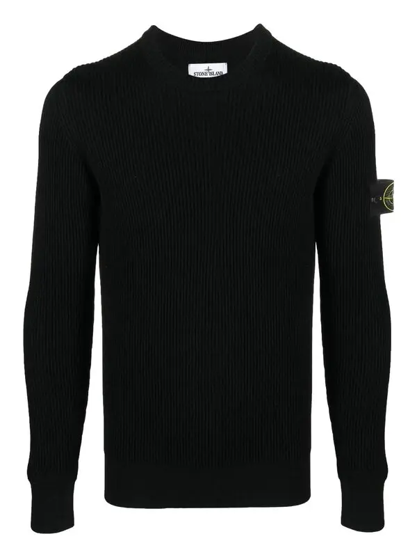 Stone Island Ribbed Crew Neck Sweater - Black