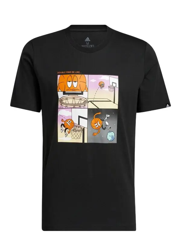 Adidas Cartoon Shooting Printing Pattern Round Neck Short Sleeve Black T-shirt - Multi-color