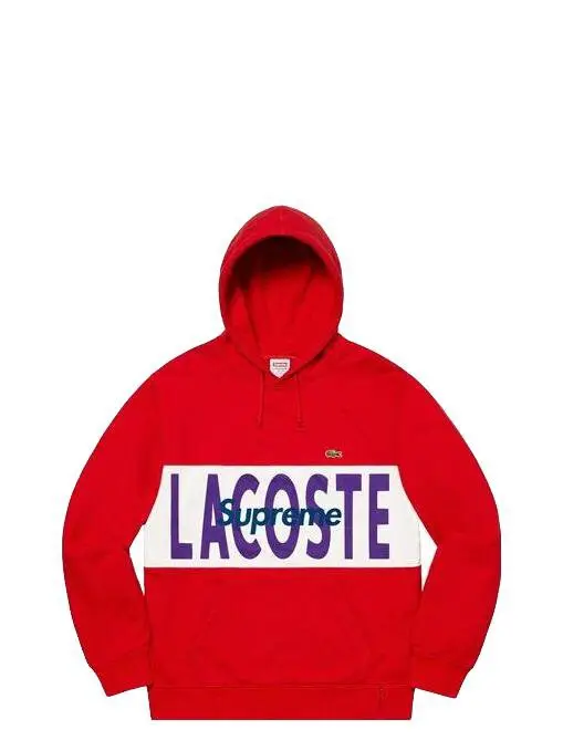 Supreme X Lacoste Logo Panel Hooded Sweatshirt - Red