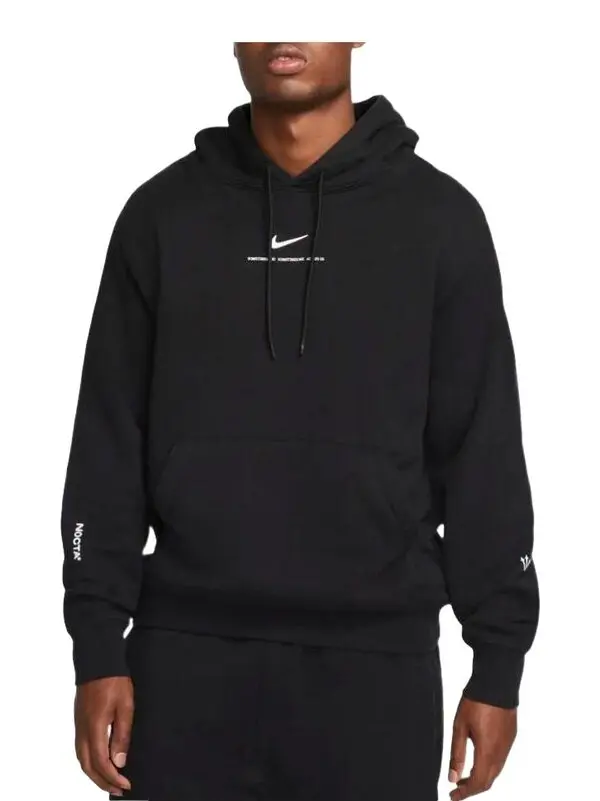 Nike Solid Color Micro Mark Logo Printing Hoodie - Black