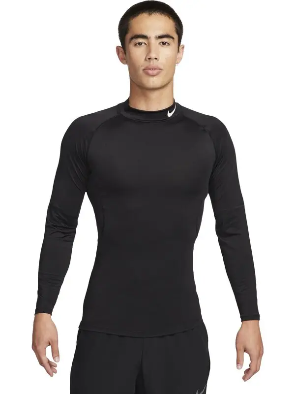 Nike Pro Dri-fit Mock Neck Long Sleeve Performance T-shirt - Black