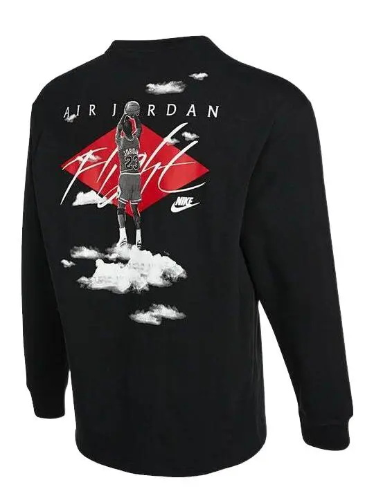 Nike Jordan Alphabet Embroidered Printing Breathable Sports Round Neck Long Sleeves Autumn Black T-shirt - Default Color