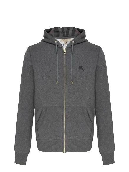 Burberry Cotton Logo Embroidery Zipper Jacket - Grey