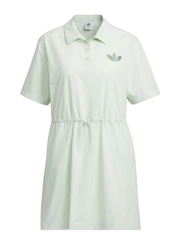 Adidas Dress With Polo Collar And Drawstring Waist - Green
