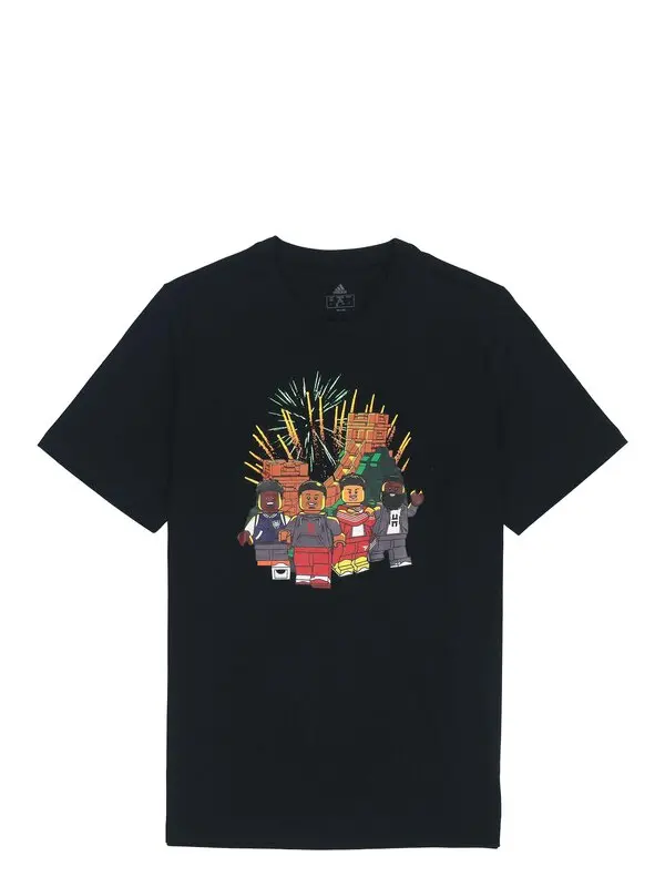 Adidas X Lego Crossover Cartoon Character Great Wall Pattern Printing Round Neck Casual Short Sleeve Black T-shirt - Multi-color