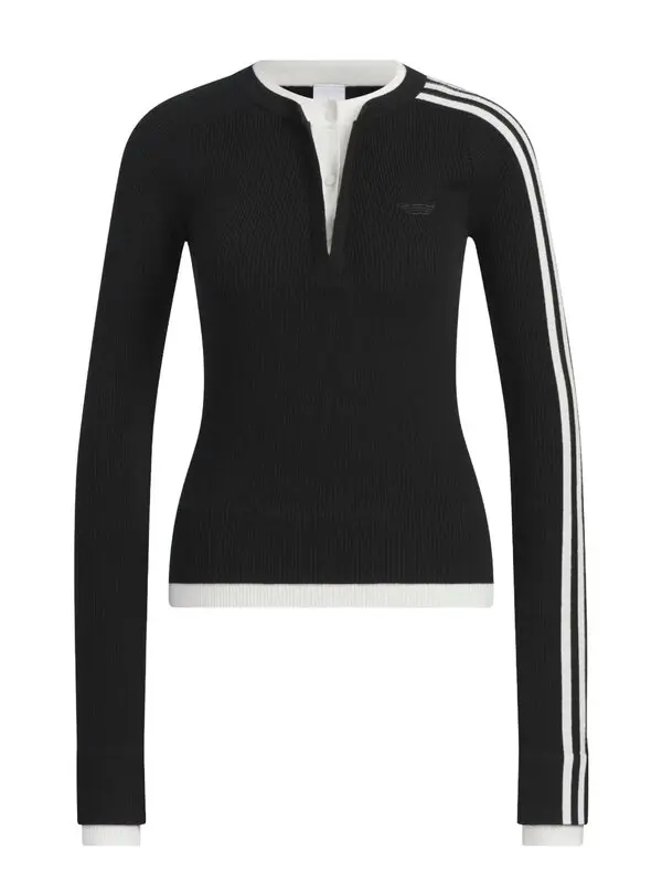 Adidas Ribbed Button-up Long Sleeve Shirt - Black